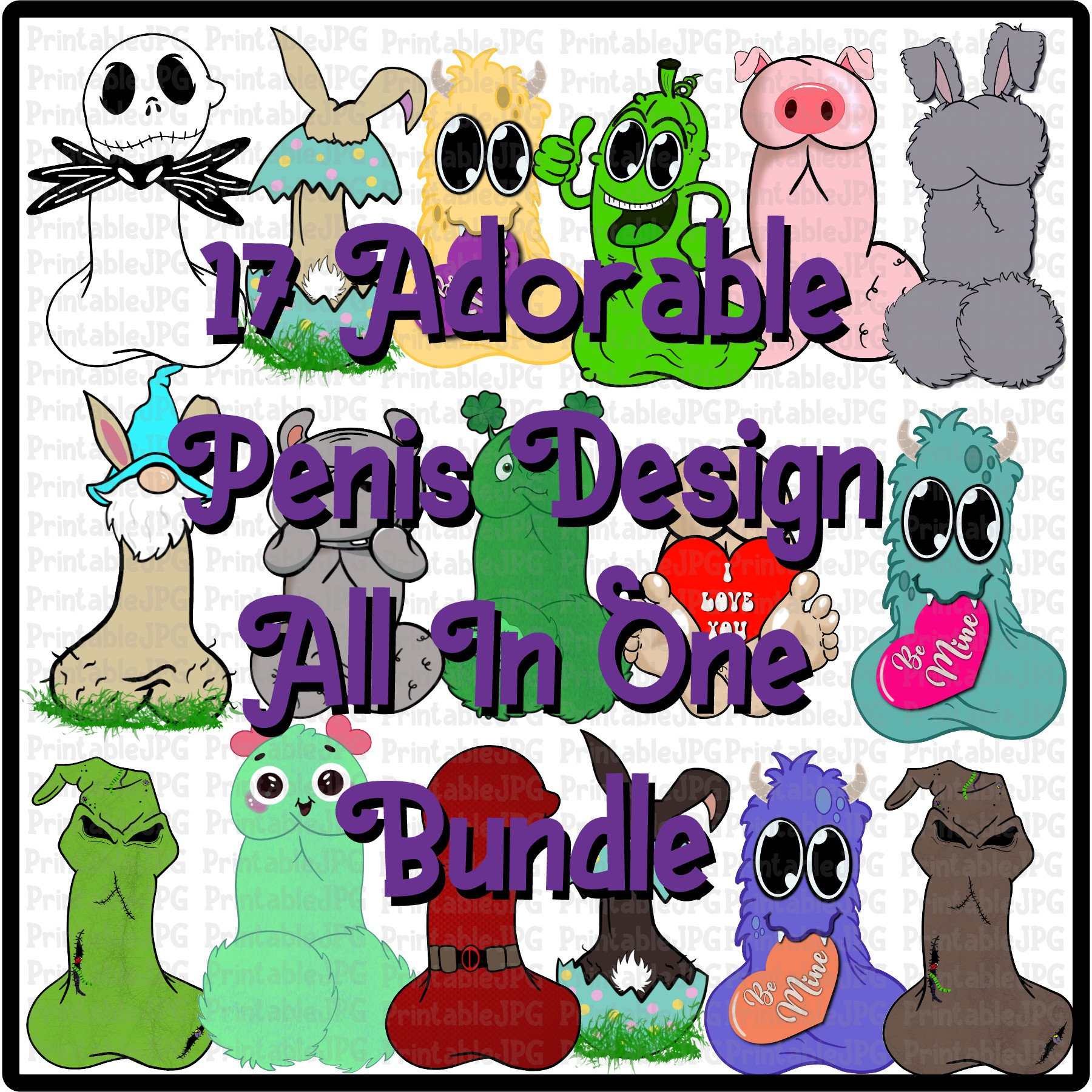 Penis Design Bundle - 17 Adorable Penis Designs - Adult Humor - Weenier ...