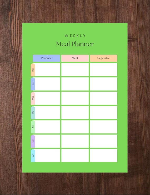 Weekly Meal Planner Digital Meal Planner Diet Meal Planner - Etsy