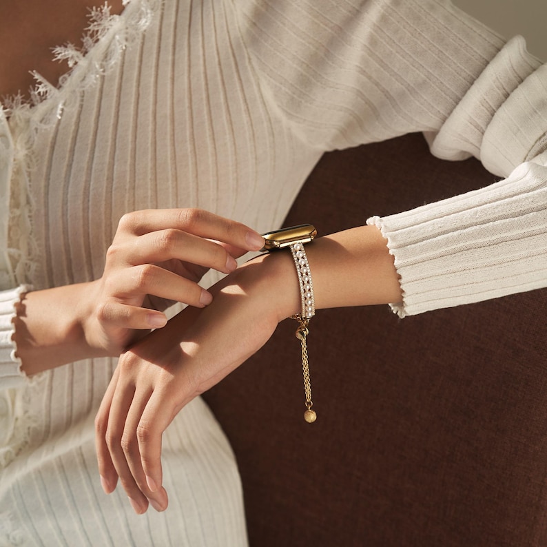 Pearl Beaded Apple Watch Band: Copper, Zircon, Glitter Jewelry Strap - Etsy