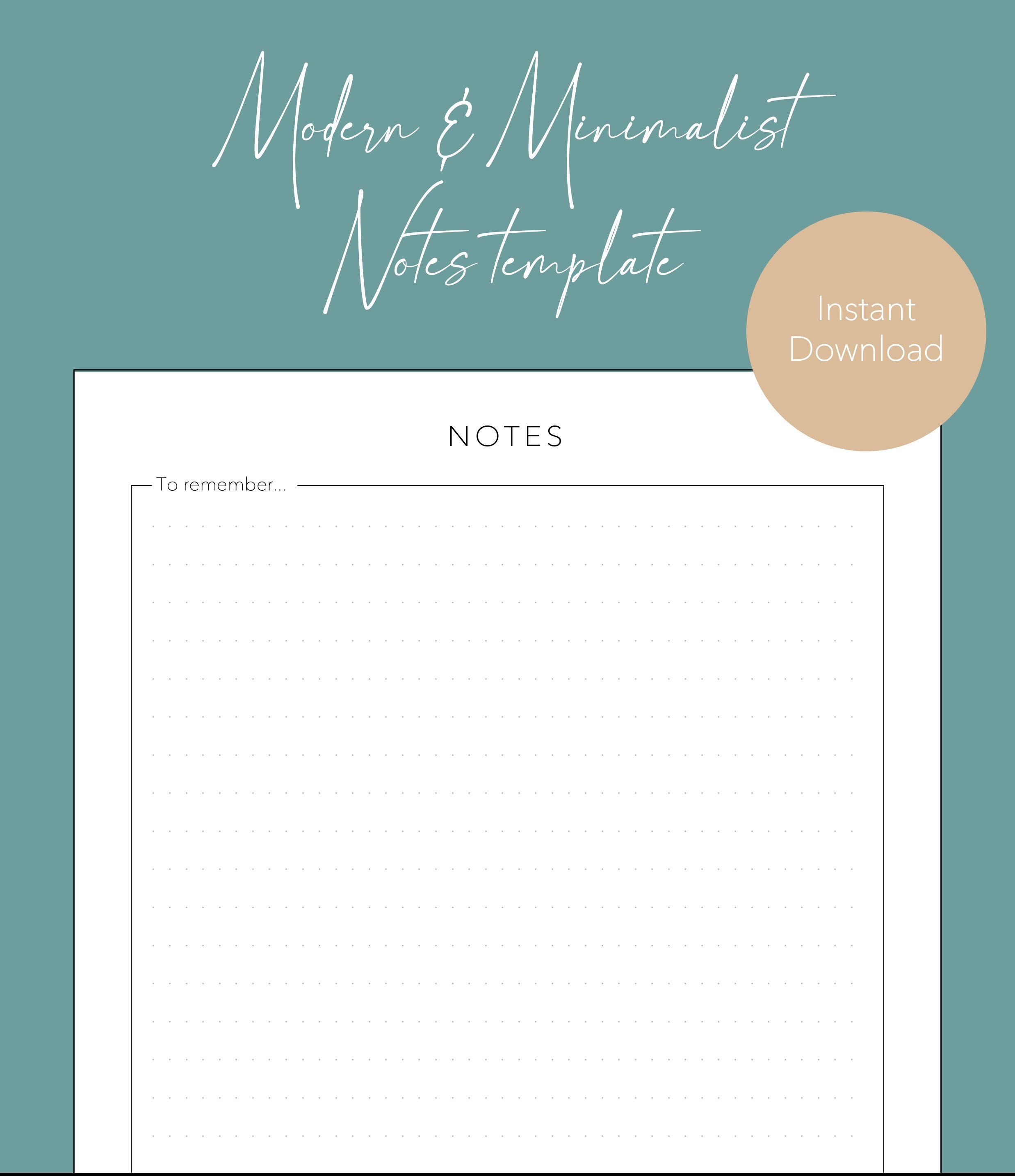 Notes Template Printable Modern Minimalist Pdfdownload - Etsy