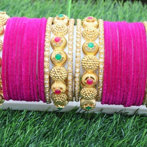 36 Gold Plated Traditional Velvet Chudi Bangle Set With Stone - Etsy