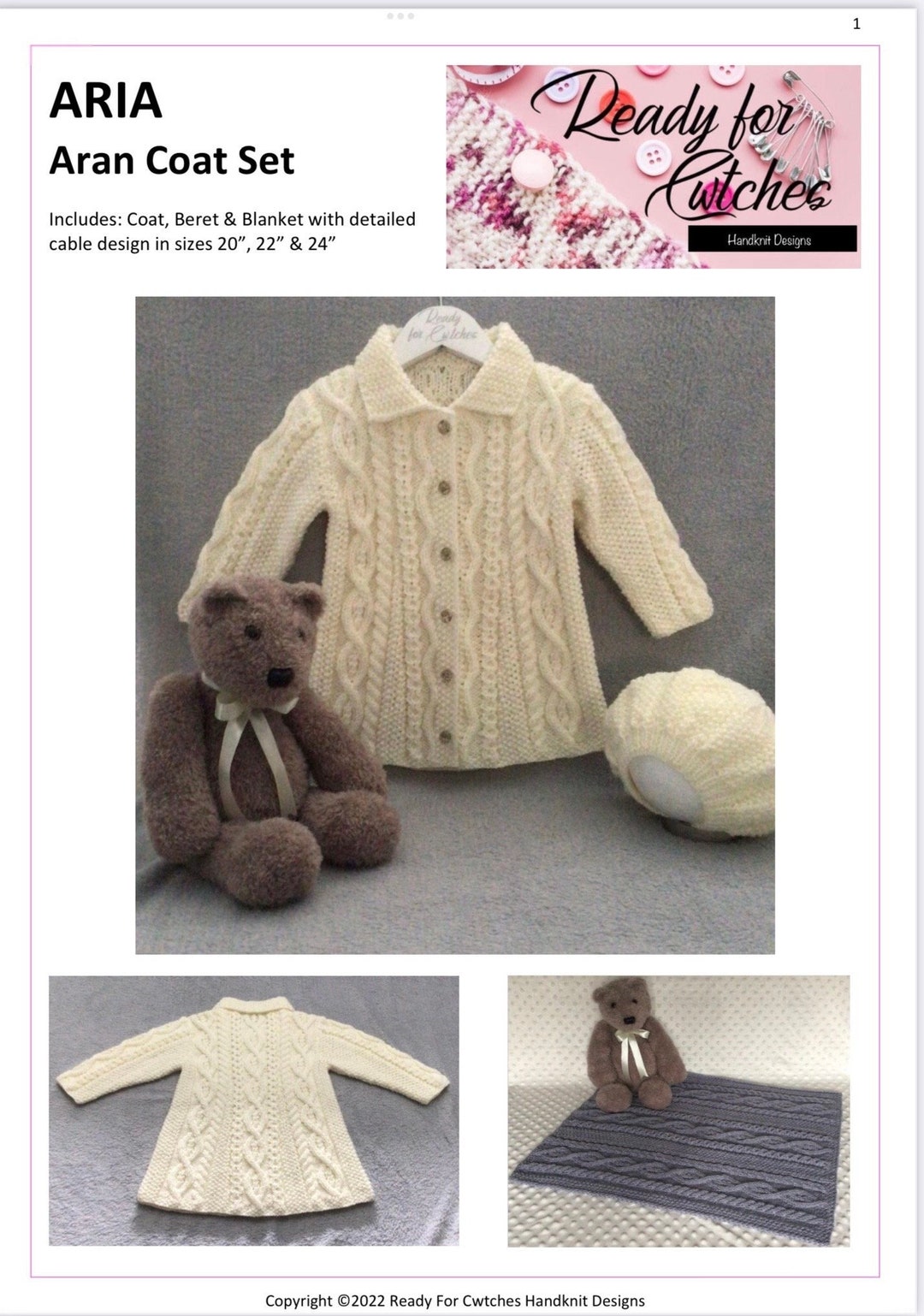Aria Aran Coat Set Knitting Pattern - Etsy