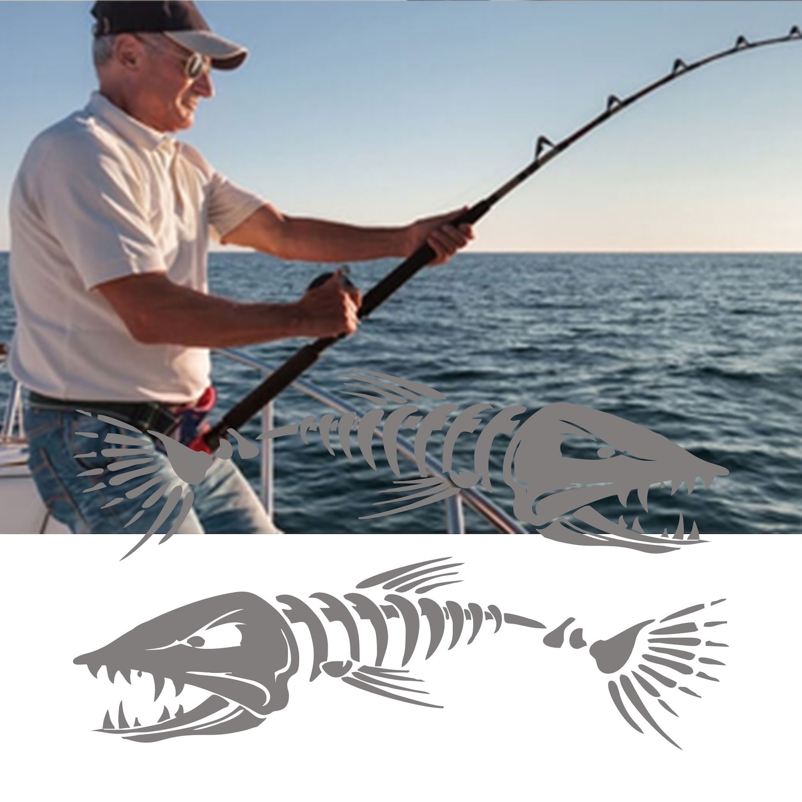 Large Fish Boat Decal With Custom Skull Design, Fish Skeleton Vinyl ...