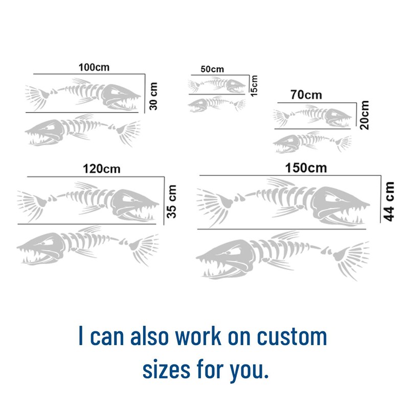 Large Fish Boat Decal With Custom Skull Design, Fish Skeleton Vinyl ...