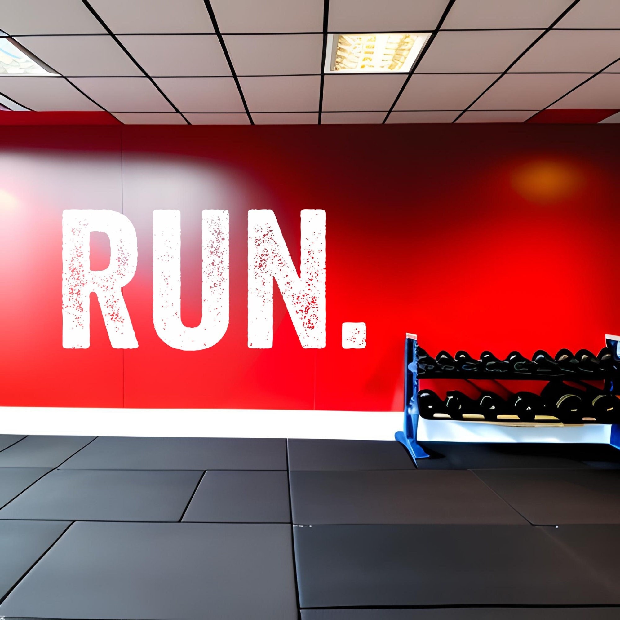 GYM Wall Sticker With Run Lettering, Motivational Vinyl Decal for ...