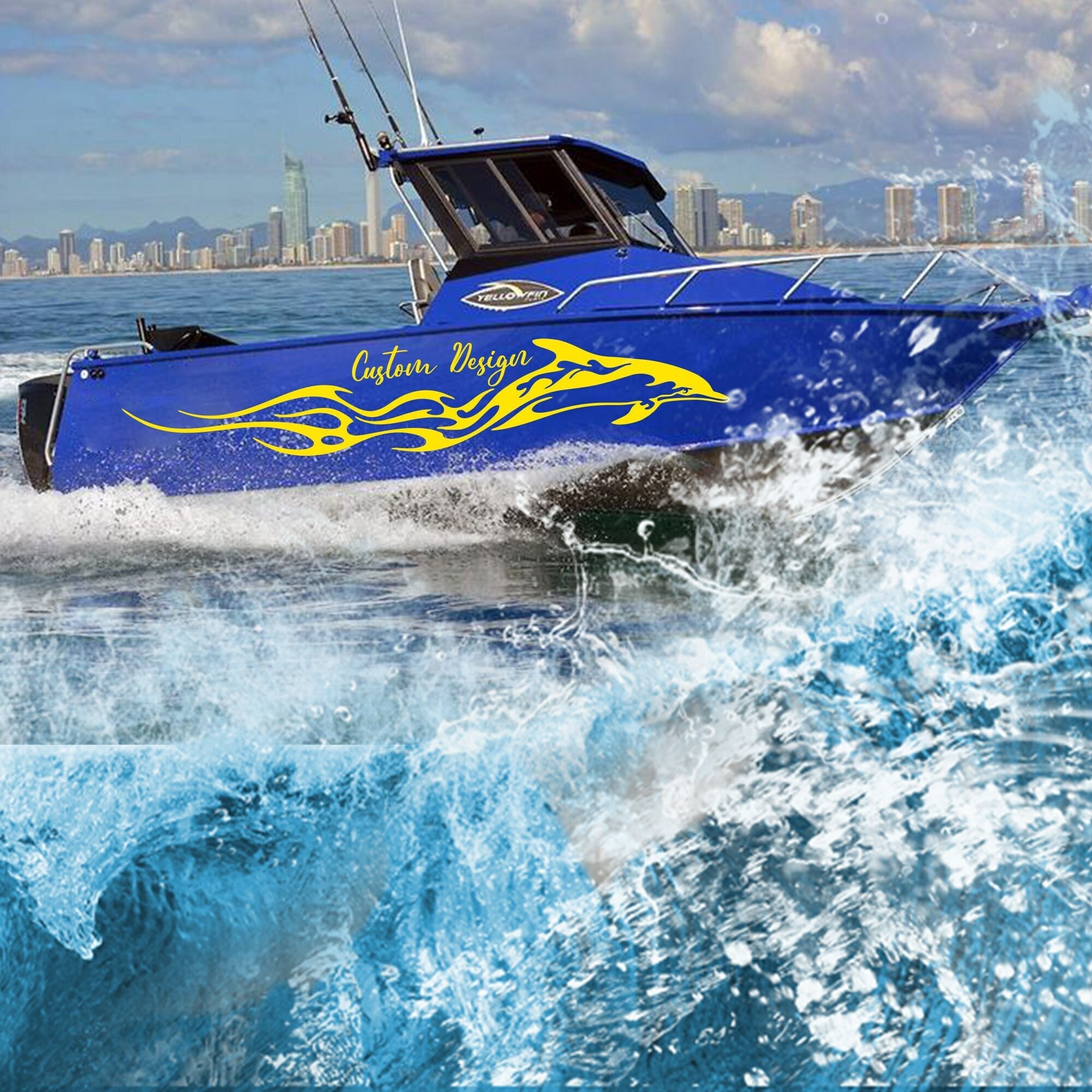 Fire Effect Dolphin Sport Dolphin Boat Decal, Dolphin Vinyl Decal, Boat ...