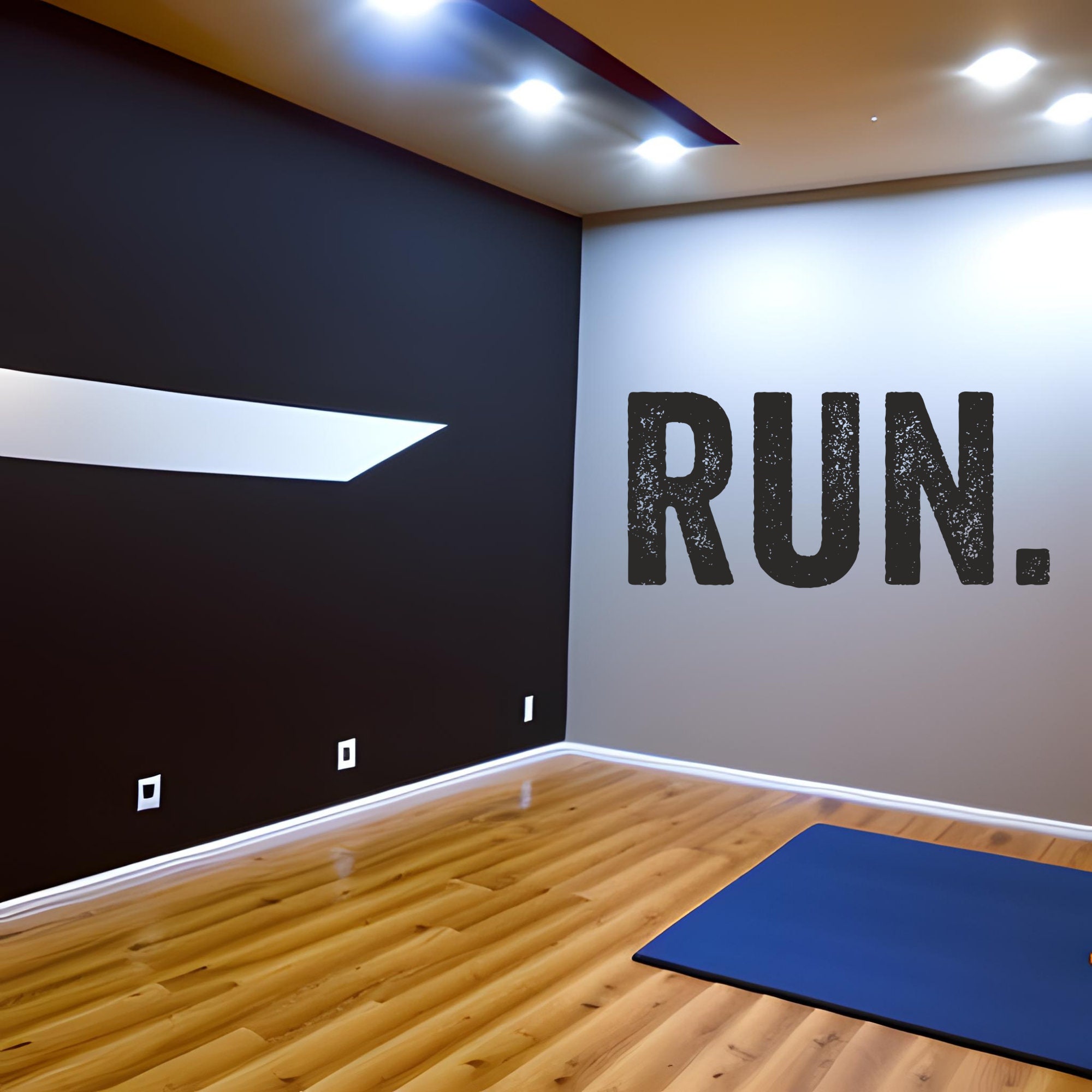GYM Wall Sticker With Run Lettering, Motivational Vinyl Decal for ...