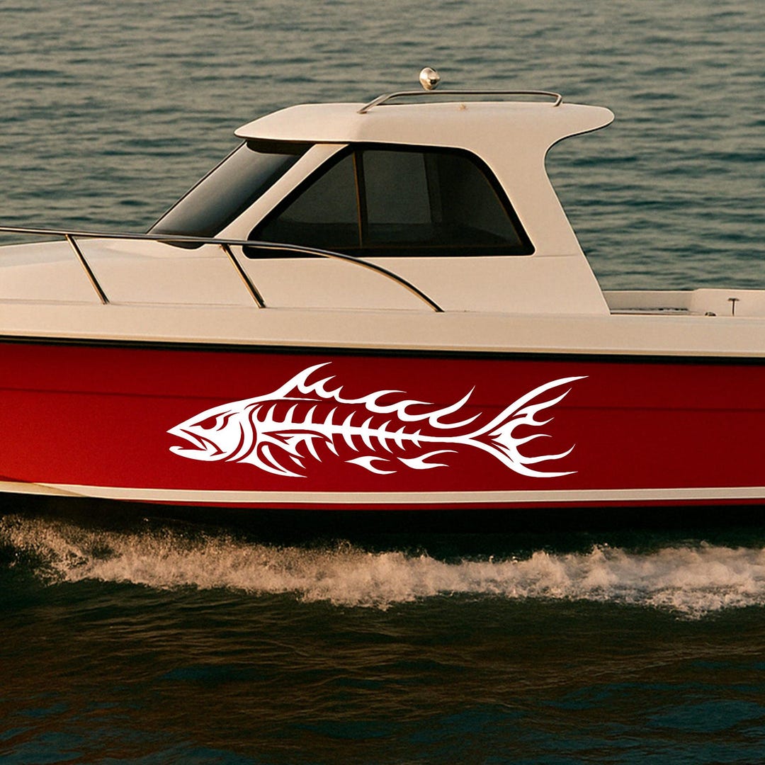 Fish Skeleton Boat Decal – Marine Vinyl Fishing Skull Sticker - Etsy