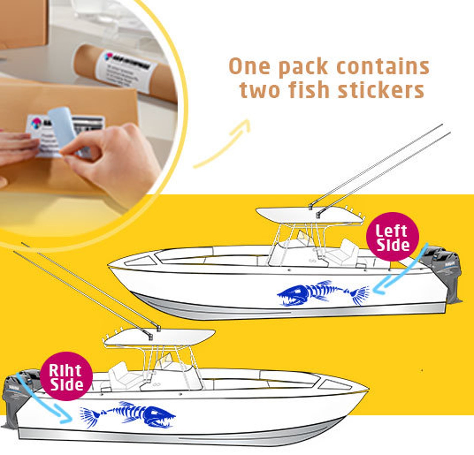 Large Fish Boat Decal With Custom Skull Design, Fish Skeleton Vinyl ...