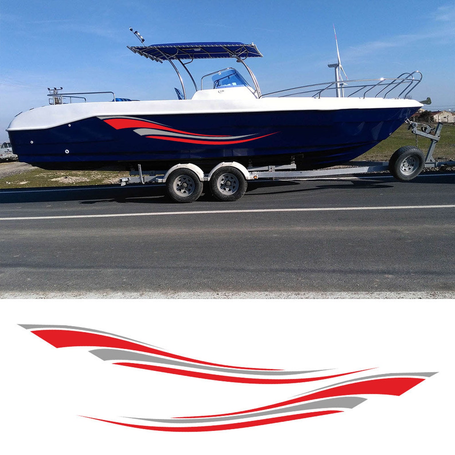 2 Pieces Colorful Line Sticker, Yacht & Boat Sticker, Custom Boat Decal ...