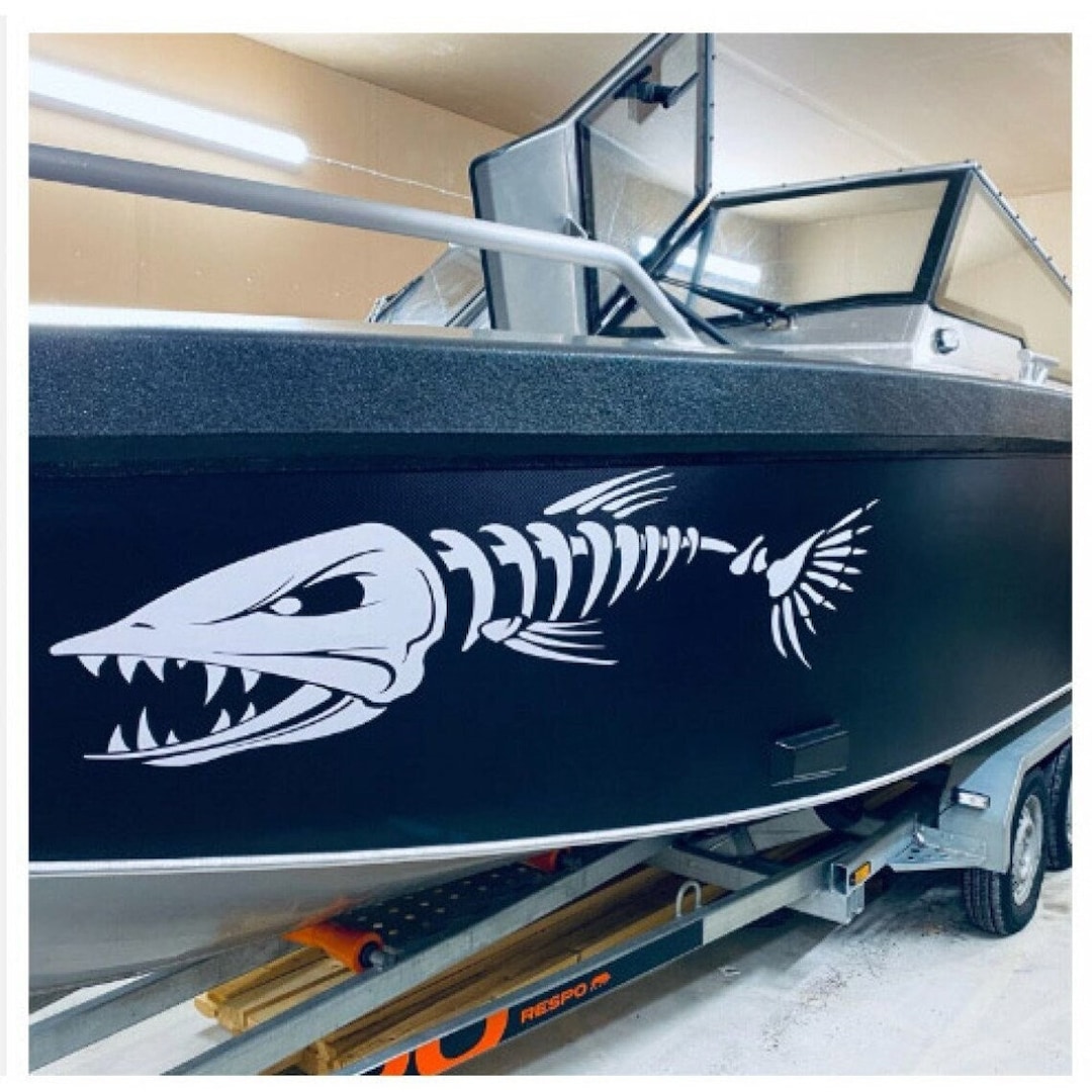 Fish Skeleton Boat Decal,personalized Boat Decal, Blackdogdecal Fish ...