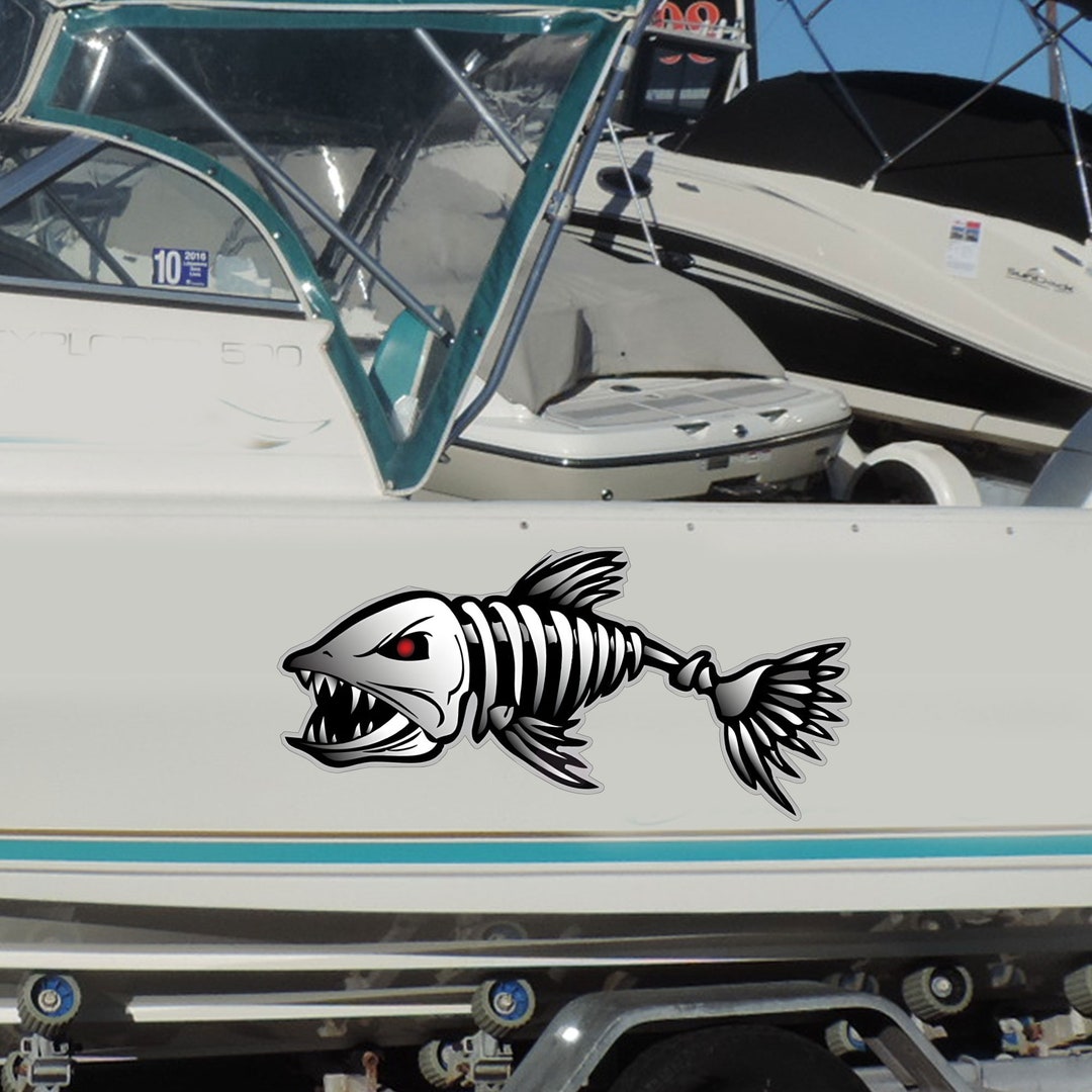 Red Eyed Fish Skull Boat Decal, Vinyl Decal, Boat Decal Sticker, Marine ...