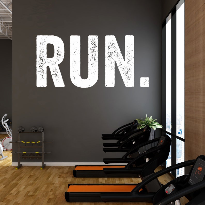 GYM Wall Sticker With Run Lettering, Motivational Vinyl Decal for ...