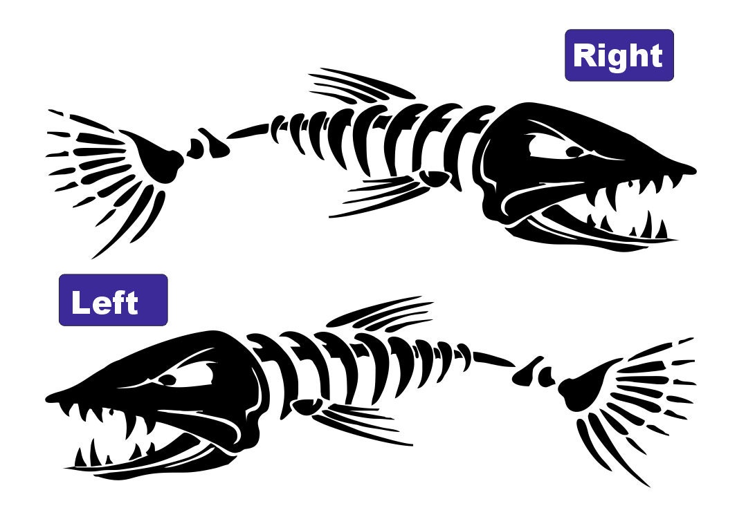 Large Fish Boat Decal With Custom Skull Design, Fish Skeleton Vinyl ...