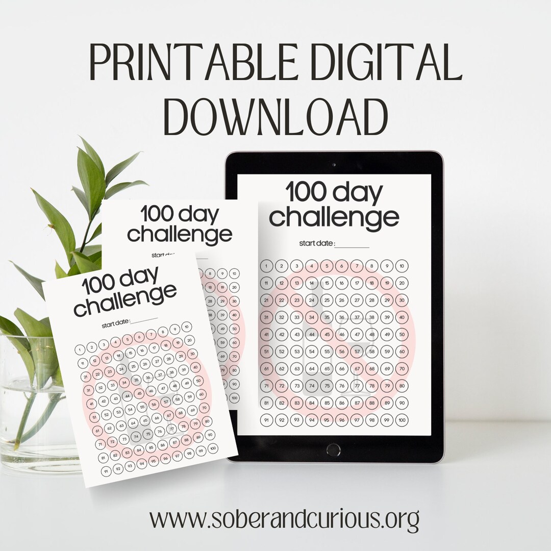 Printable 100 Days Challenge Tracker - Alcohol Intake, Sobriety ...