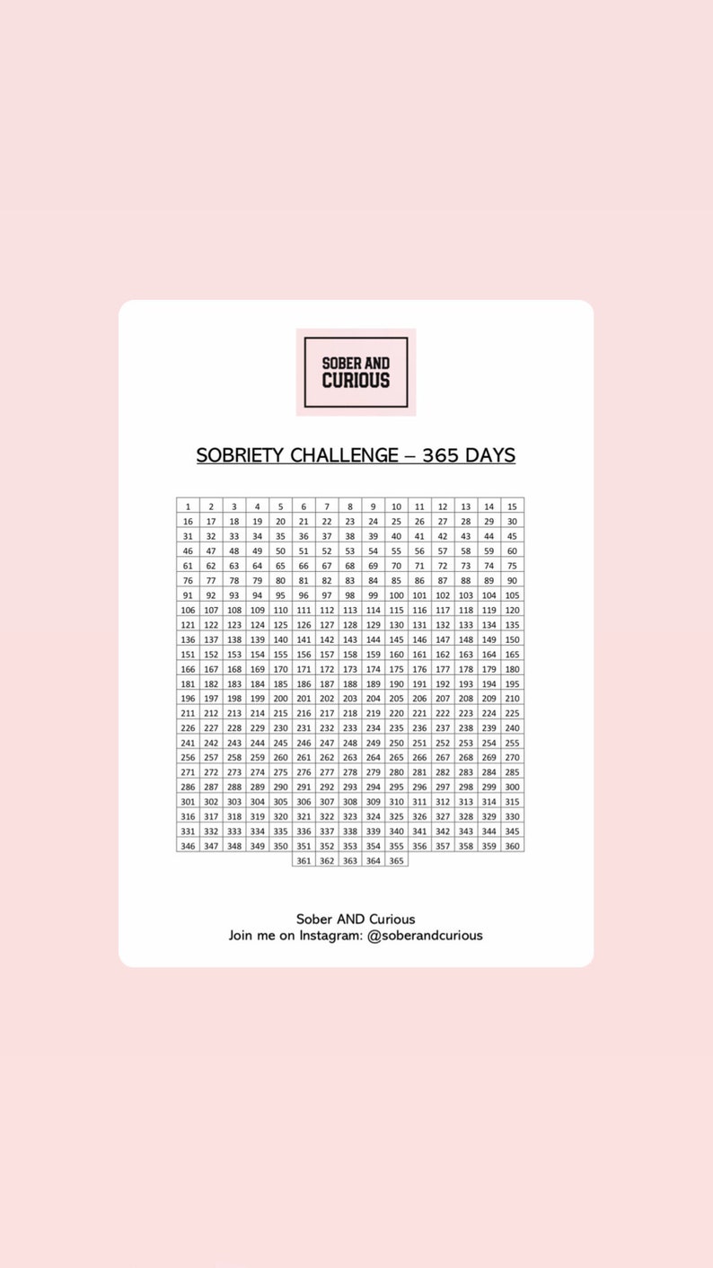 365 Day - 1 Year SOBER Tracker Challenge - Digital Download - Printable ...