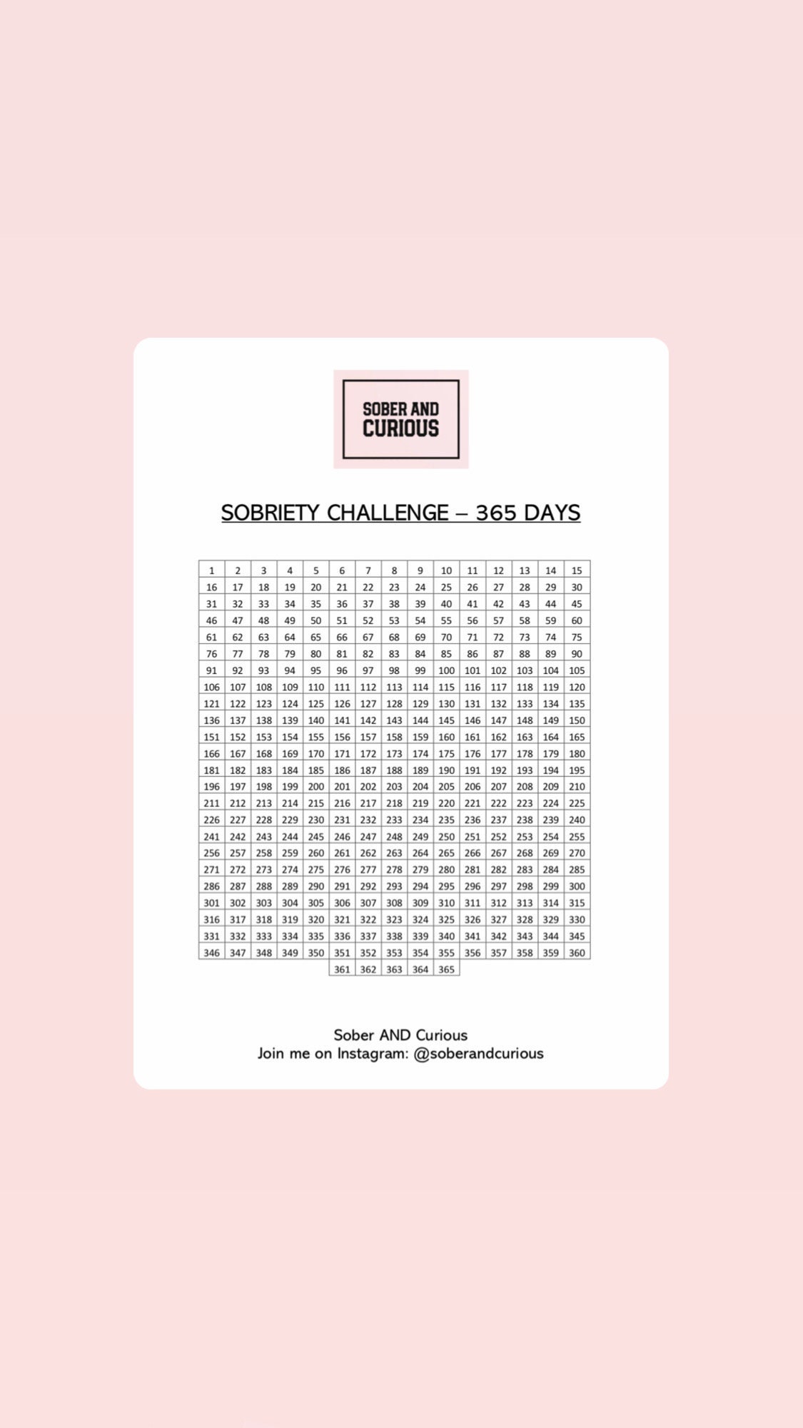 365 Day - 1 Year SOBER Tracker Challenge - Digital Download - Printable ...