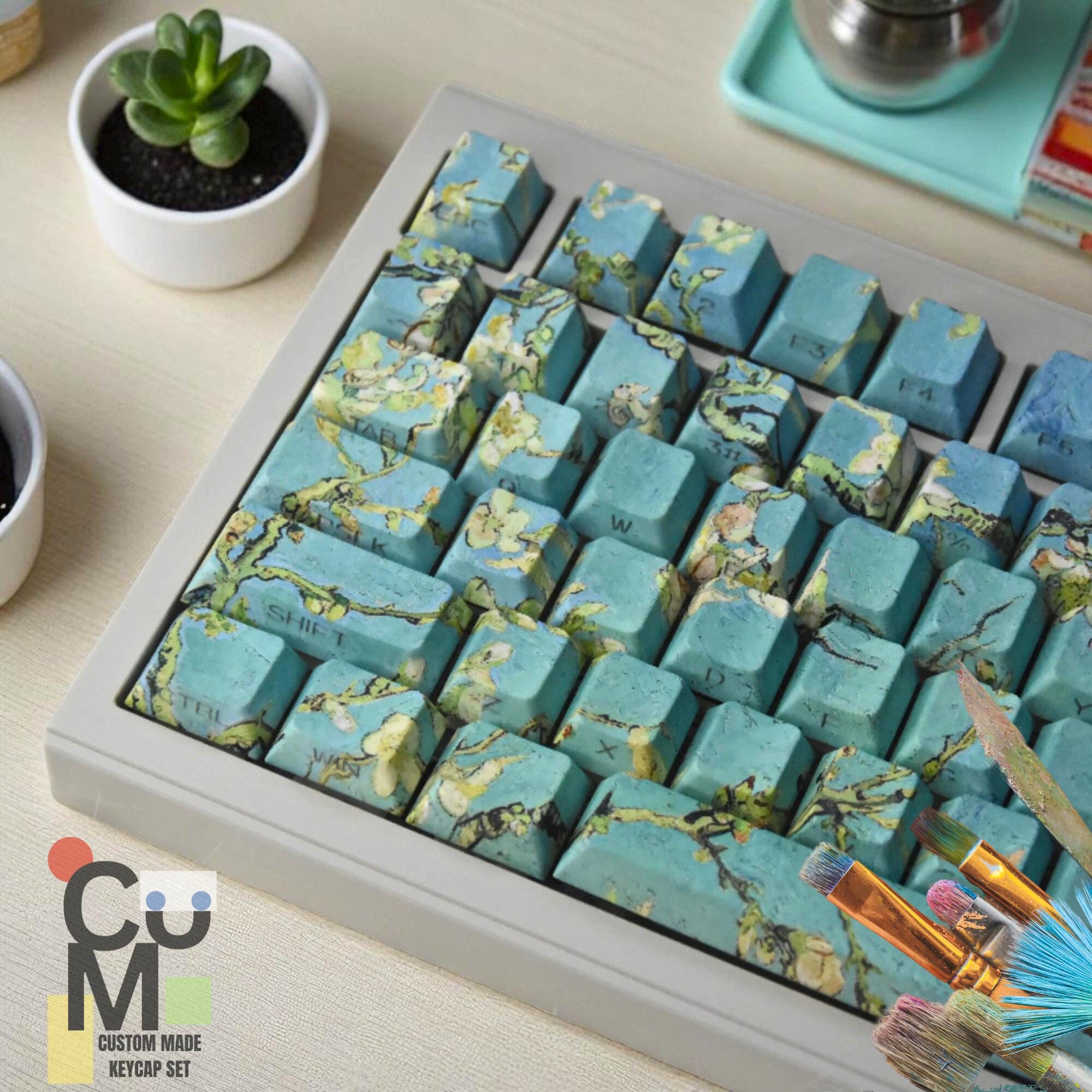Custom Hand-painted Van Gogh's Oil Painting Keycap Original Height Side ...
