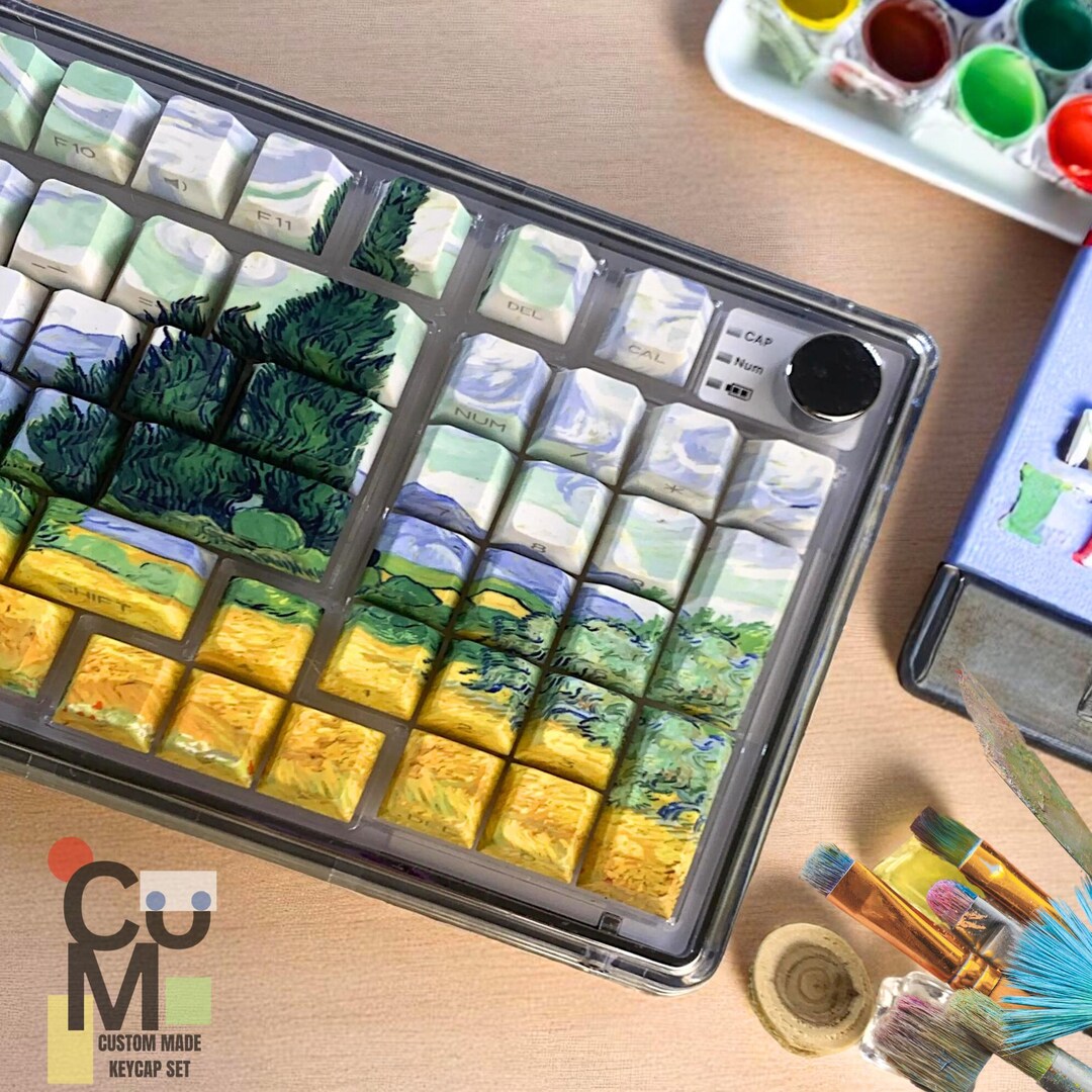 Custom Hand-painted Van Gogh's Oil Painting Keycap Original Height Side ...
