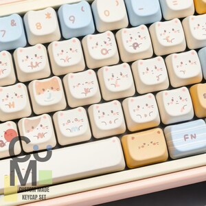 143 PCS Cute Cat Keycaps MAO Profile Anime Keycap Set for Mechanical ...