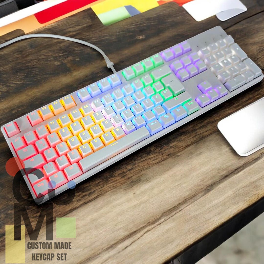PBT Shine Through Keycaps, White Black Pudding, German ISO Qwertz, Oem ...