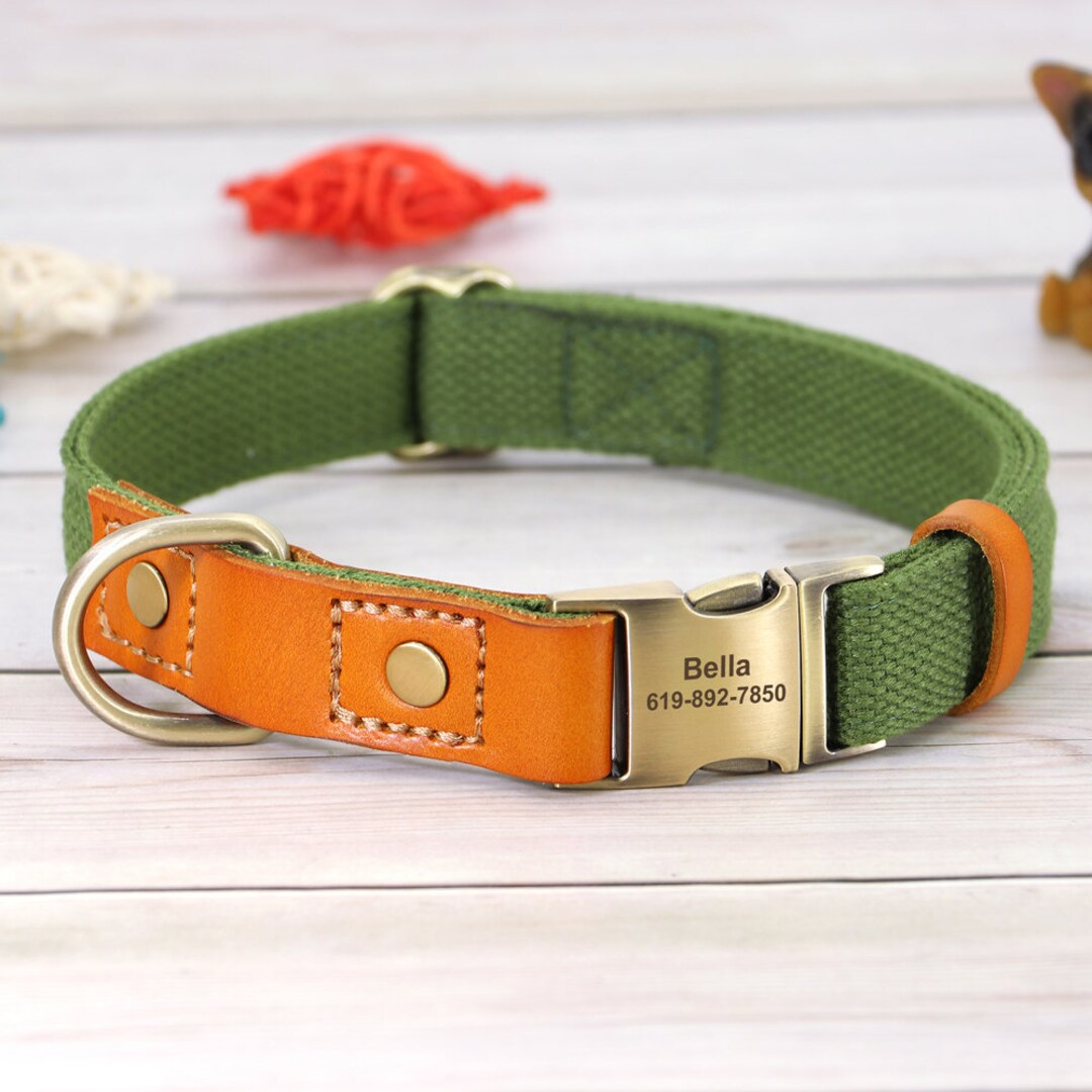 Personalized Leather Collar for Dog, Engraved Pet Identification Tag ...