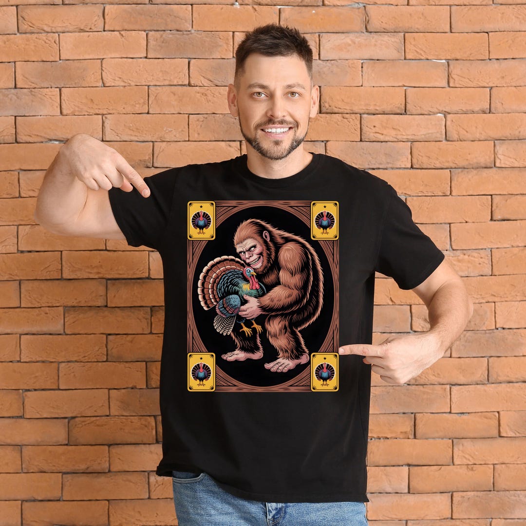 Funny Bigfoot and Turkey Thanksgiving Retro Design | Sasquatch Turkey ...