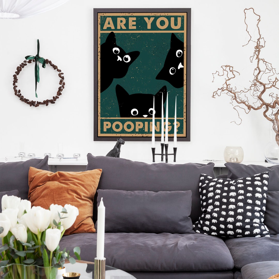 Cat Are You Pooping Canvas Digital Poster Bathroom Restroom - Etsy