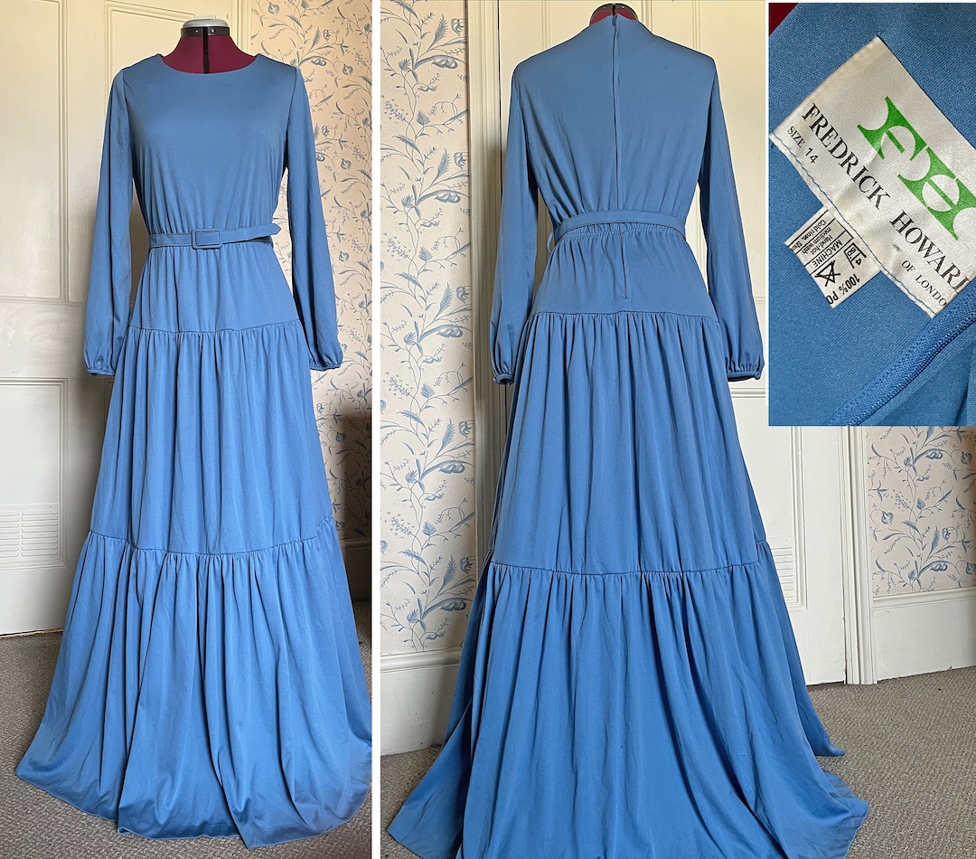 1970s Vintage Light Blue Belted Maxi Dress by Fredrick Howard - Etsy
