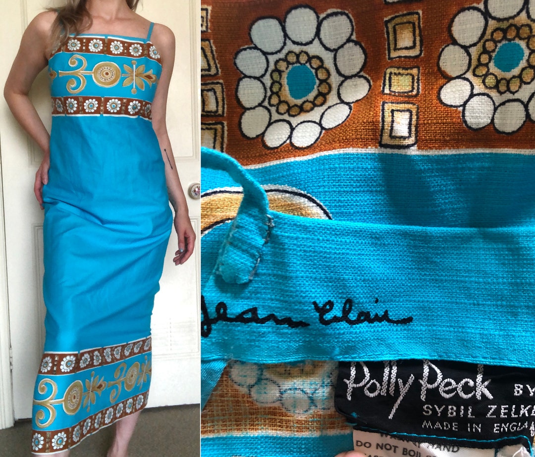 Vintage Polly Peck by Sybil Zelker Blue Linen Resort Beach Dress, Size ...