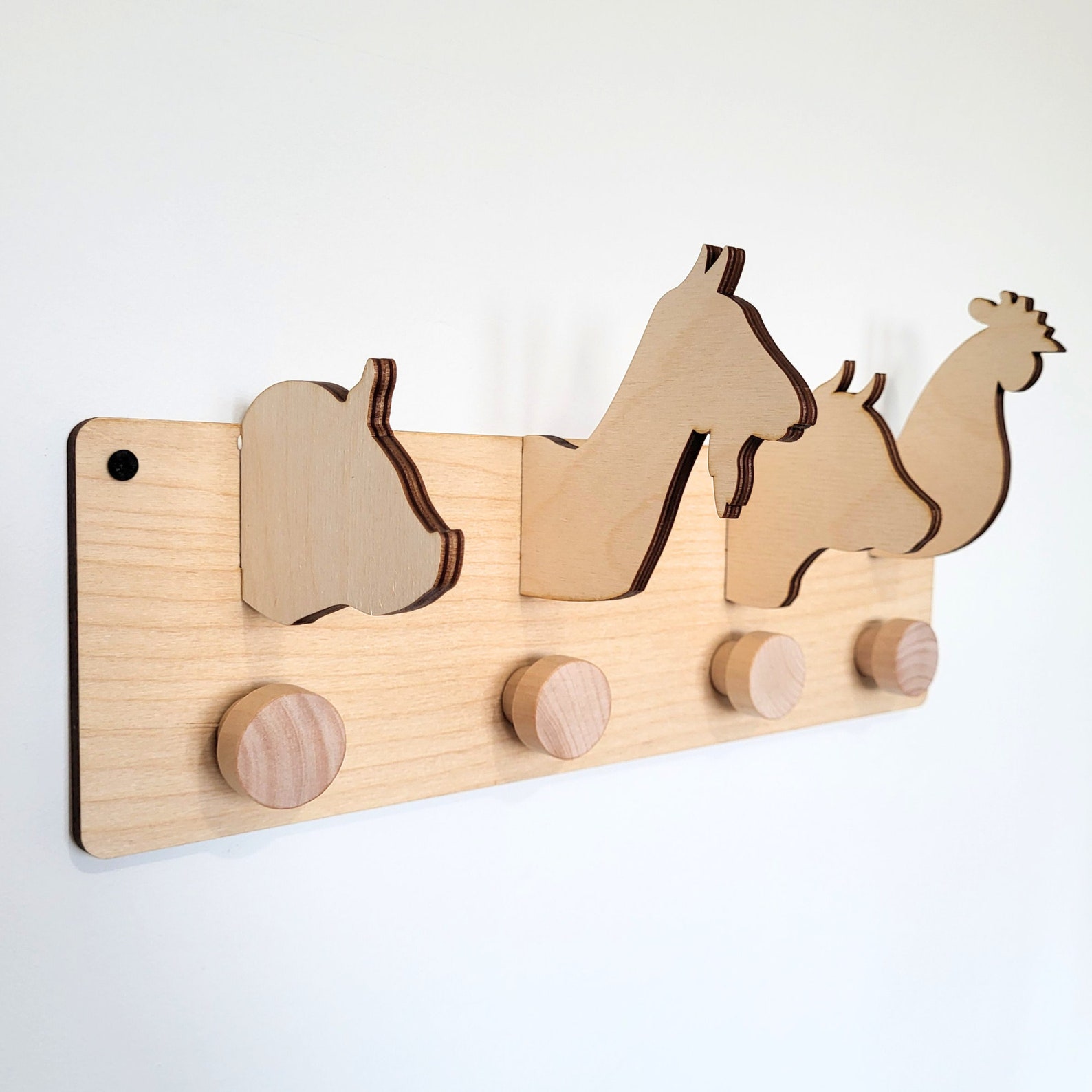 Wooden Farm Animals Coat Rack for Kids, Nursery Wall Hanger With Animal ...