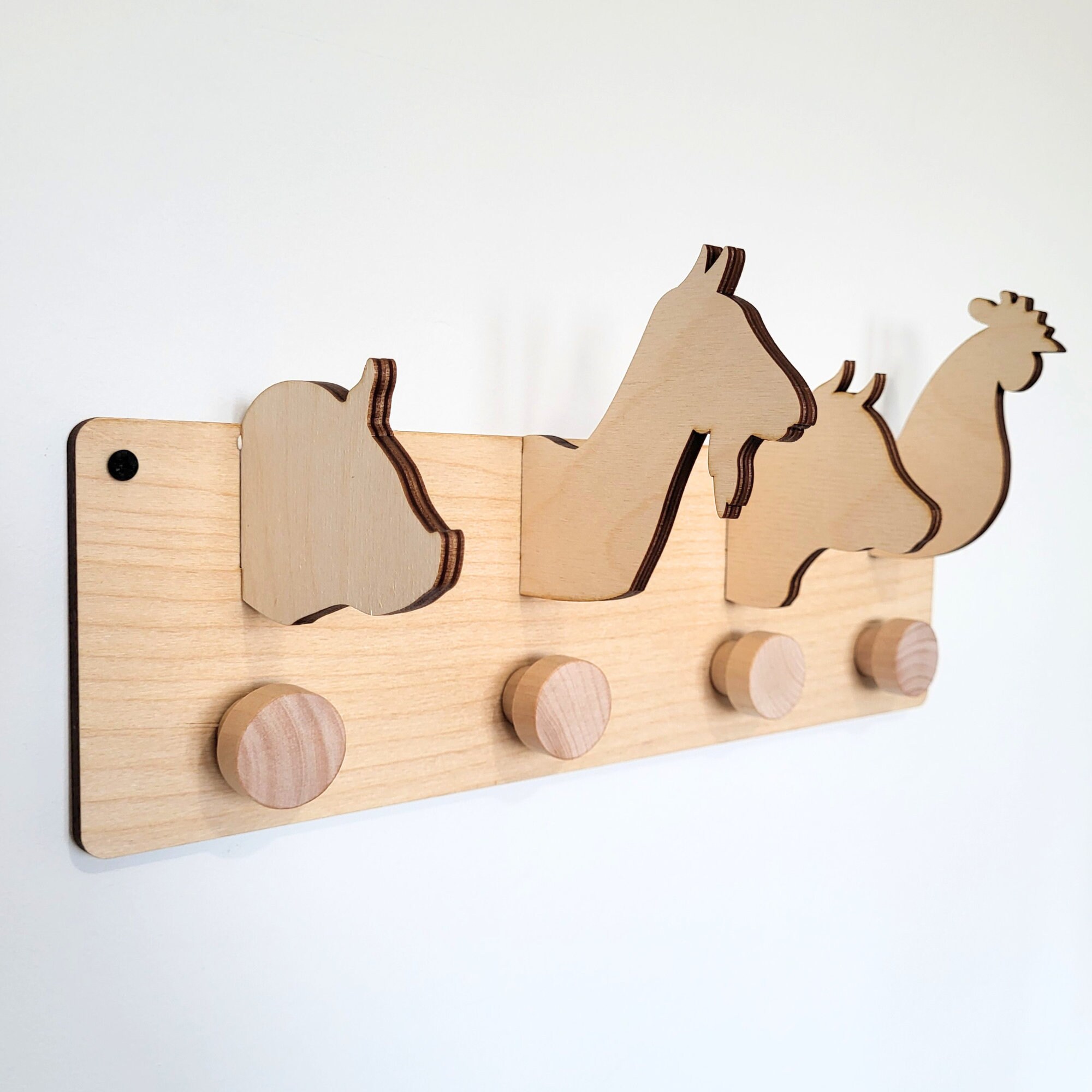 Wooden Farm Animals Coat Rack for Kids, Nursery Wall Hanger With Animal ...