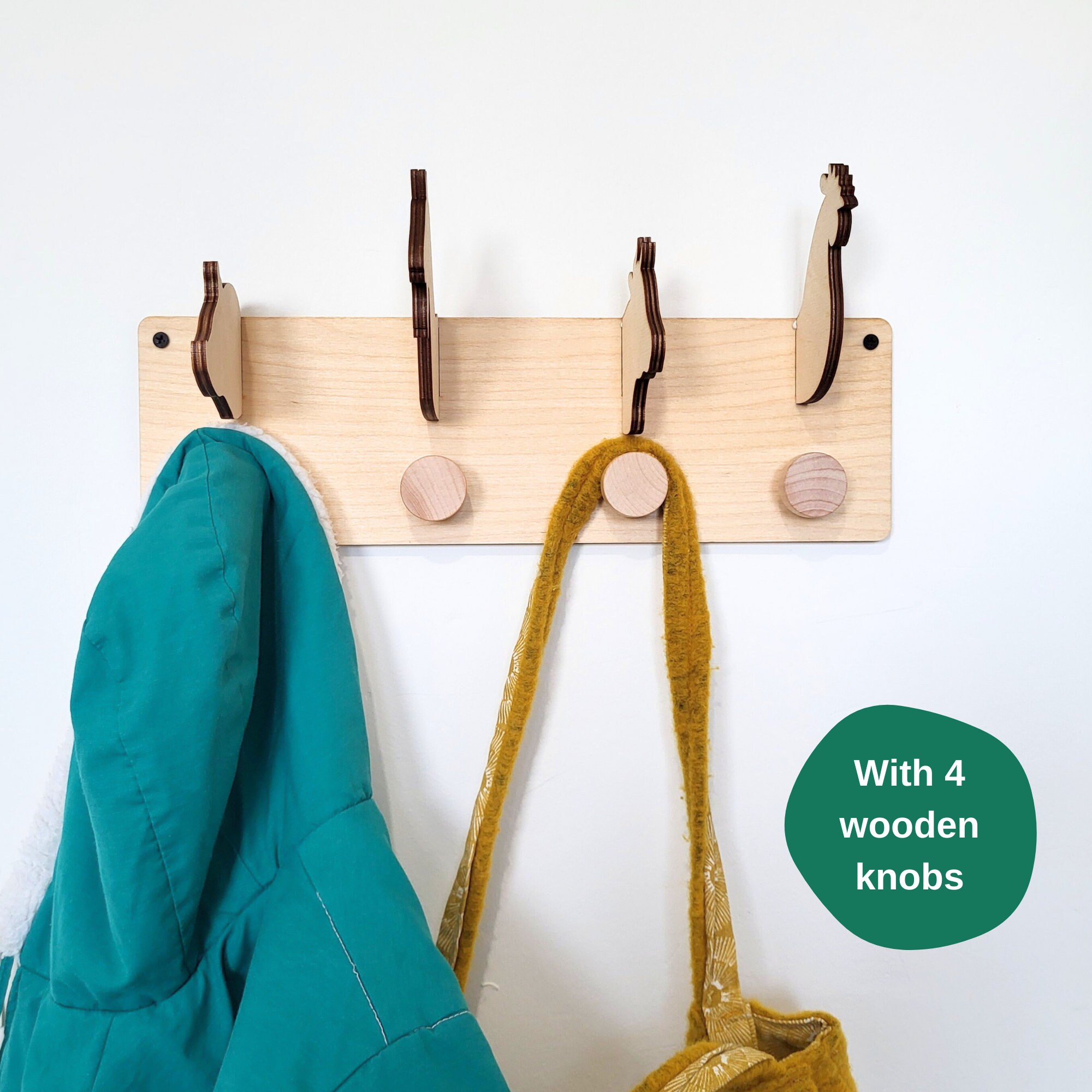 Wooden Farm Animals Coat Rack for Kids, Nursery Wall Hanger With Animal ...