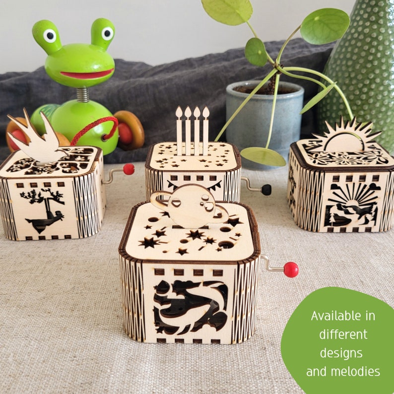 Wooden Music Box With Silhouette | Happy Birthday Melody | Hand Crank ...