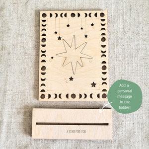 Moon and Star Greeting Card, Wooden Solar Art, Personalized Gift From ...