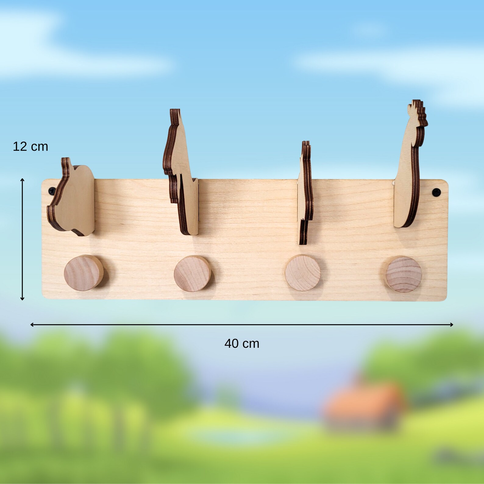 Wooden Farm Animals Coat Rack for Kids, Nursery Wall Hanger With Animal ...