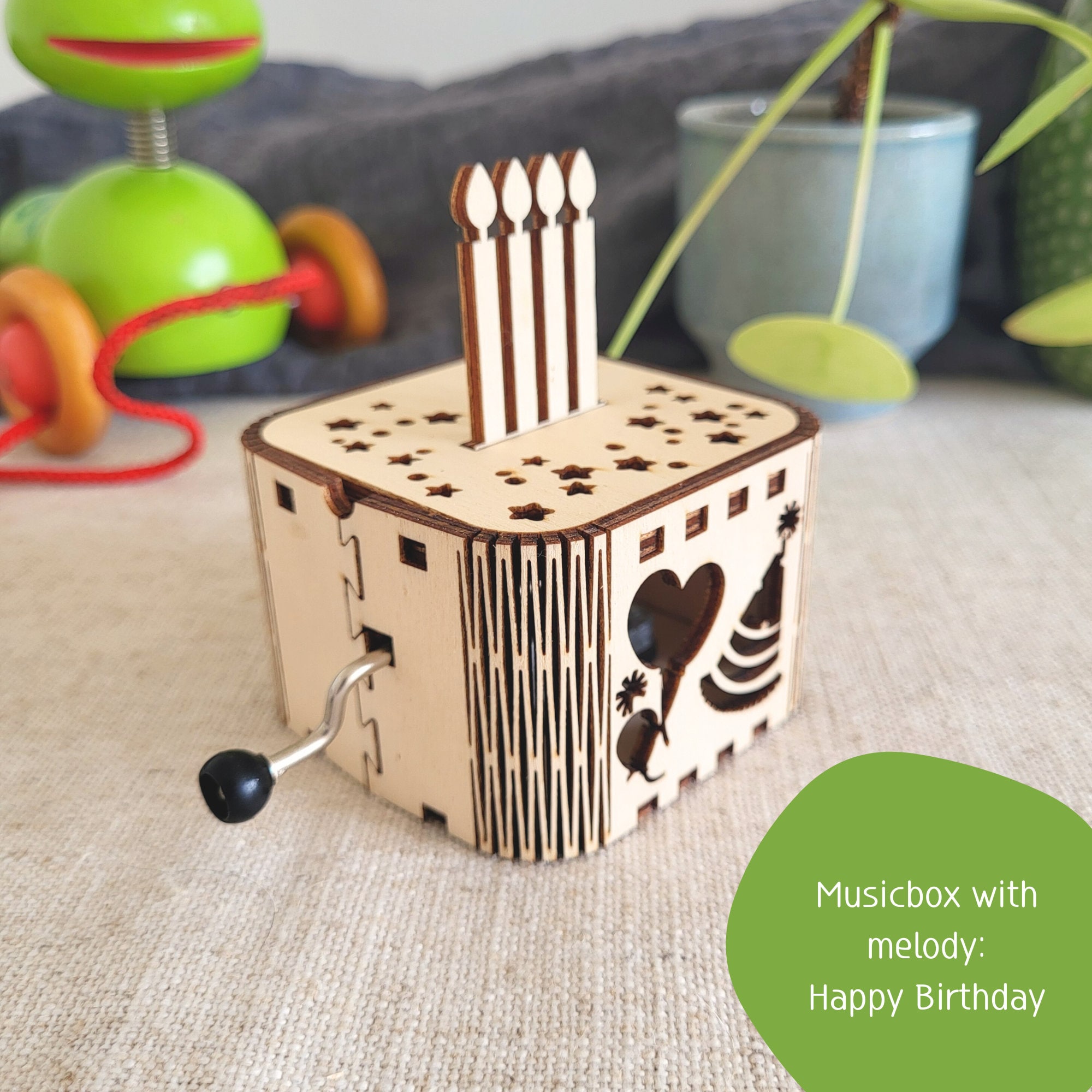 Wooden Music Box With Silhouette | Happy Birthday Melody | Hand Crank ...