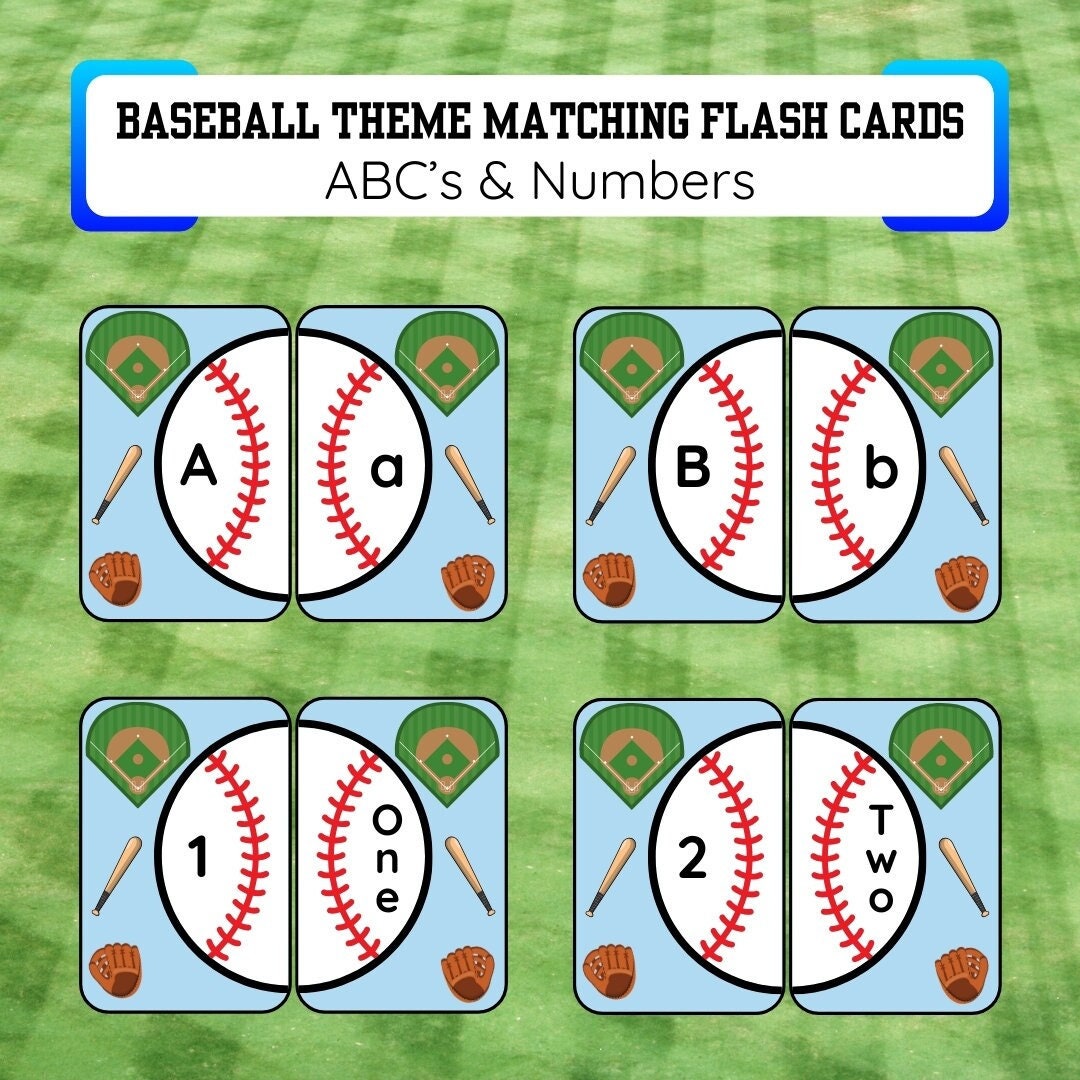 Baseball Themed Alphabet & Numbers Matching Flash Cards Printable ...