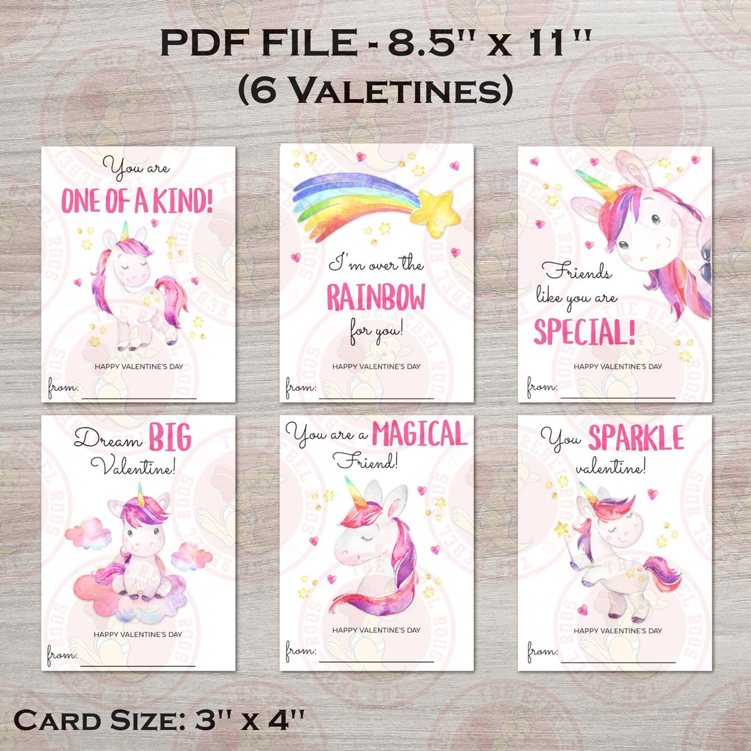 Printable Unicorn Valentine's Day Cards, Unicorn Classroom Valentine's ...