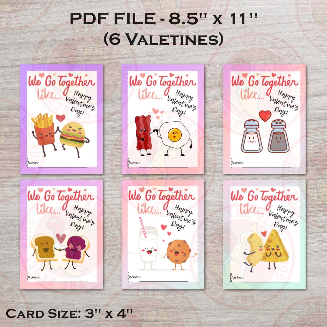Printable We Go Together Valentine's Day Cards Classroom - Etsy