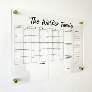 Acrylic Family Planner Large Wall Calendar Dry Erase Board - Etsy