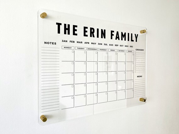 PERSONALIZED Acrylic Family Planner Dry Erase Monthly Calendar - Etsy