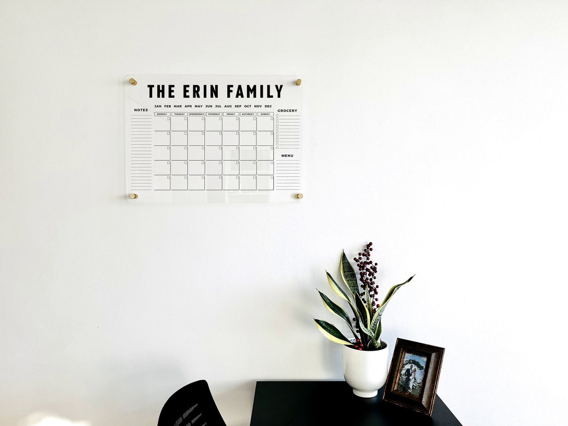PERSONALIZED Acrylic Family Planner Dry Erase Monthly Calendar - Etsy