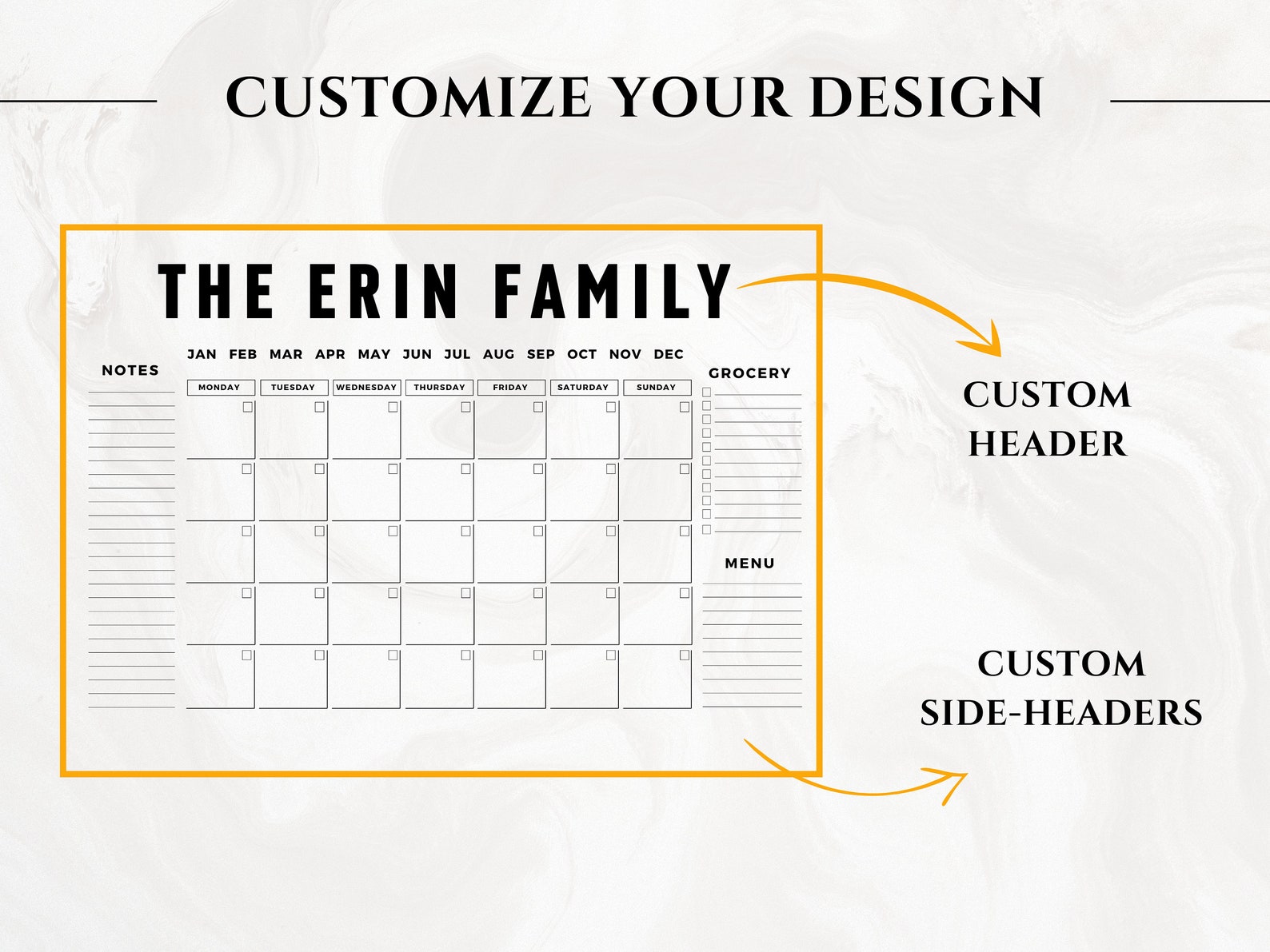 PERSONALIZED Acrylic Family Planner Dry Erase Monthly Calendar - Etsy