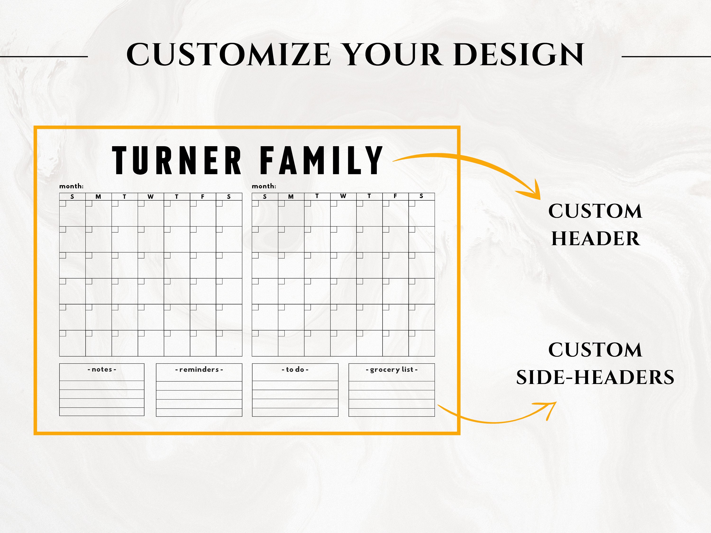 Personalized DOUBLE MONTH Family Calendar Monthly Planner Two - Etsy