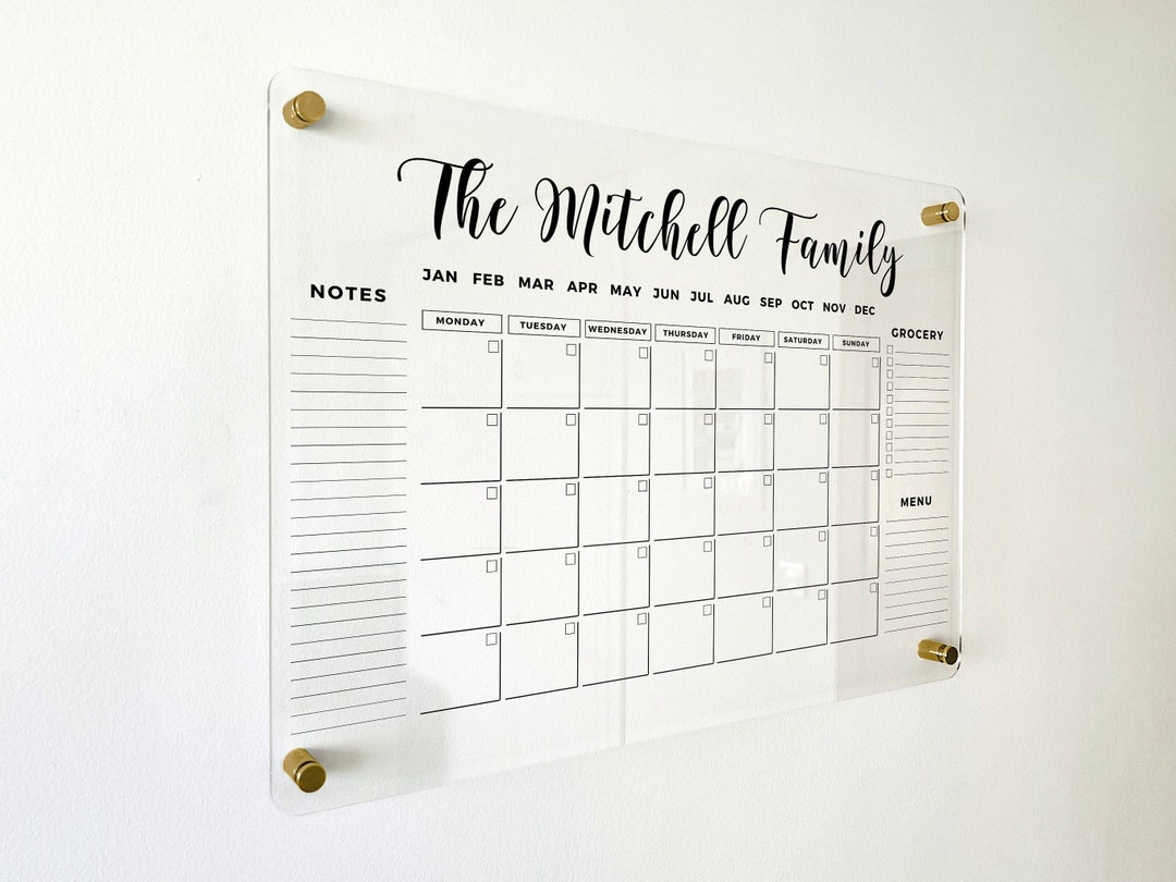 PERSONALIZED Acrylic Family Planner Dry Erase Monthly Calendar Monthly ...