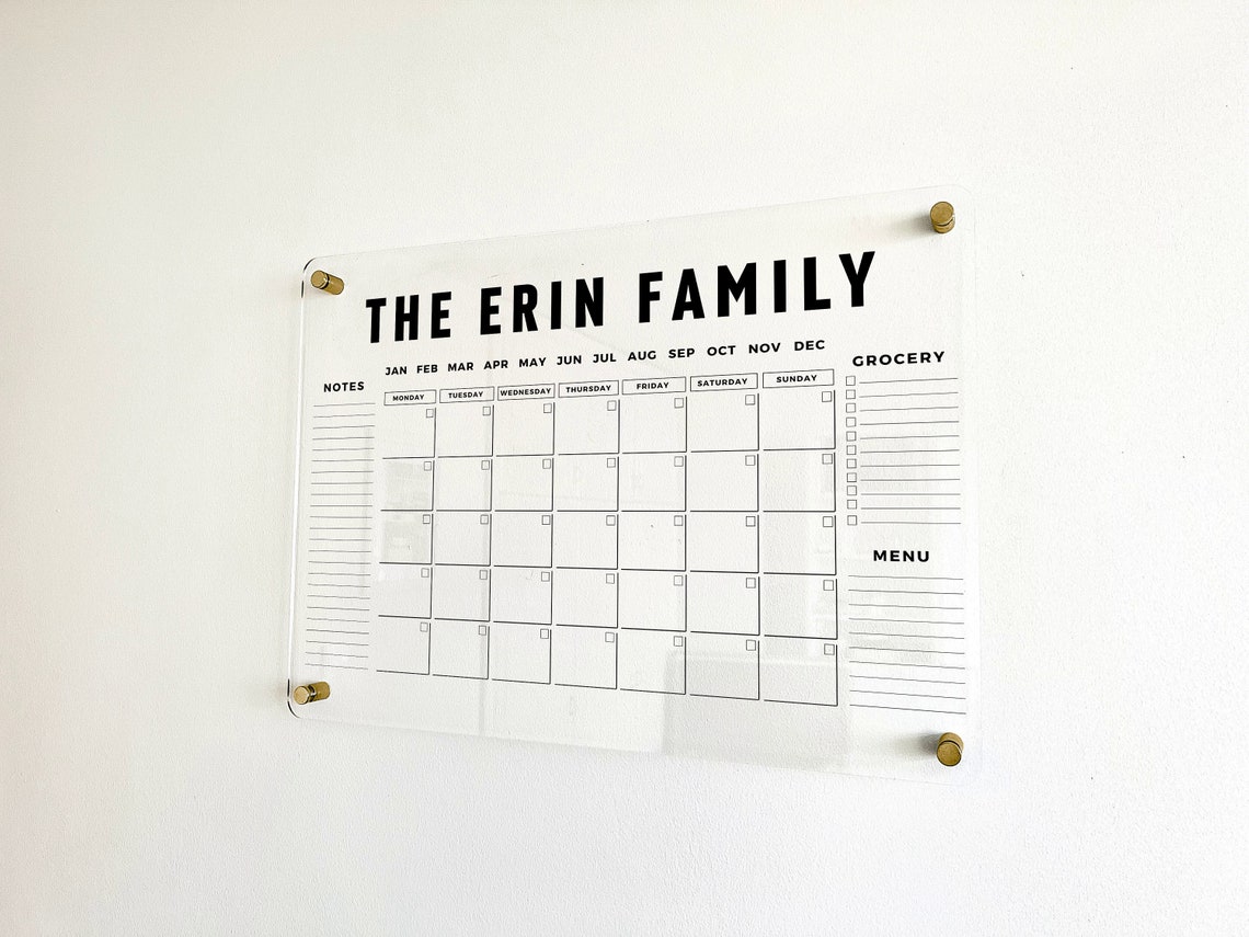 PERSONALIZED Acrylic Family Planner Dry Erase Monthly Calendar - Etsy