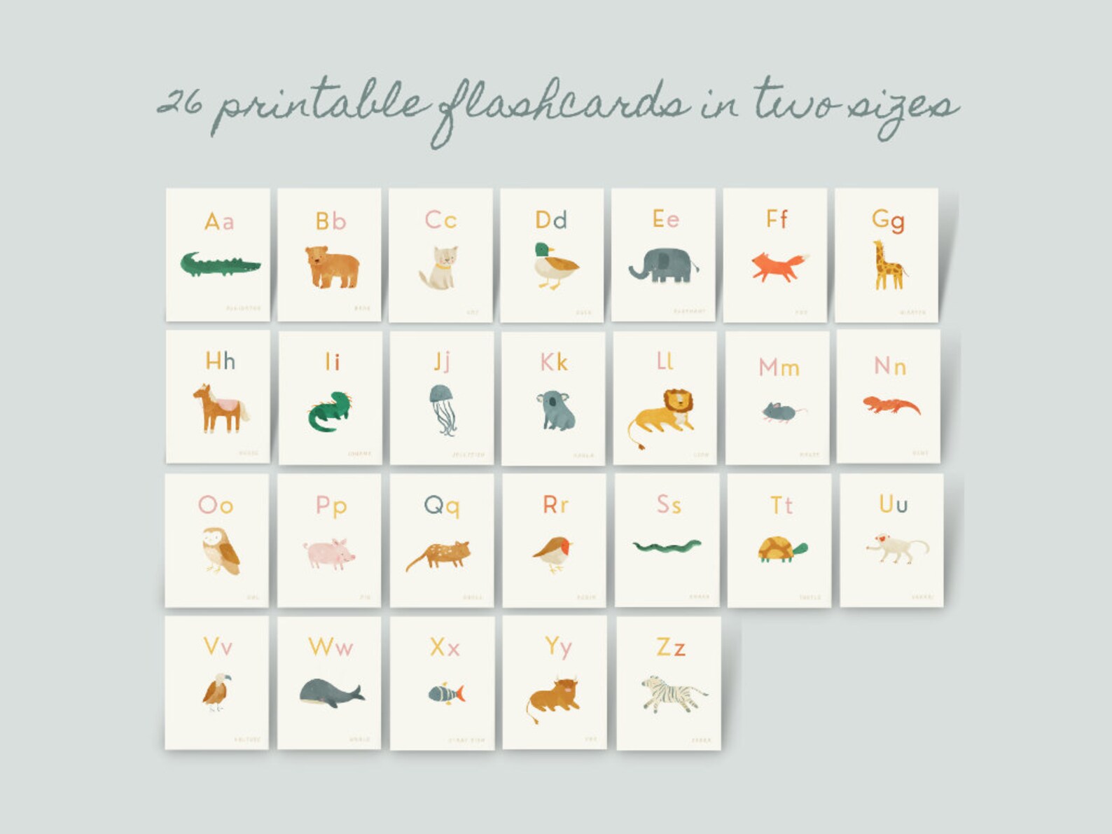 Animal Alphabet Printable Flash Cards Animal ABC Flash Card Printable ...