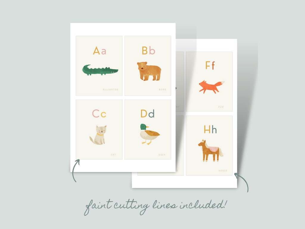 Animal Alphabet Printable Flash Cards Animal ABC Flash Card Printable ...