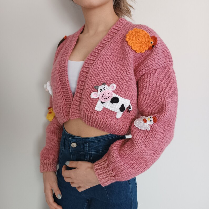 Farm Animals Cardigan, 3D Animals Embroidered Sweater - Etsy